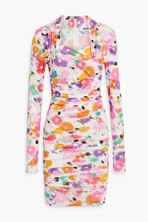 MSGM Ruched Printed Mini Dress - Lavender