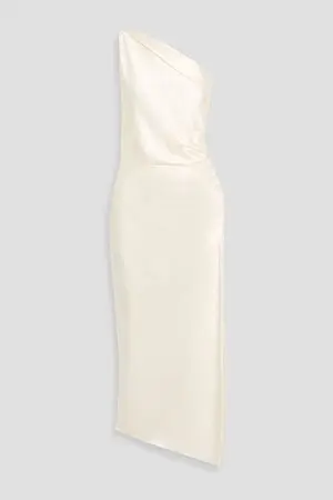 Michelle Mason One-shoulder Ruched Silk-satin Midi Dress - Ivory