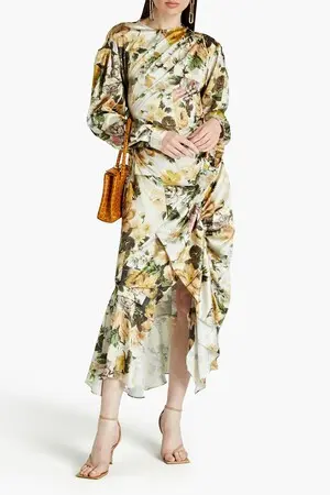 blue dress for baby girl Polagram Floral Print Button Down Midi Dress in Cream Multi S main image 1