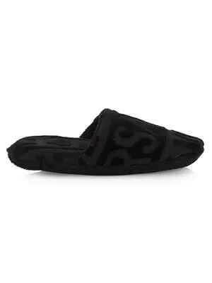 Versace Women's Terry Jacquard Logo On Repeat Slippers - Black  - Black