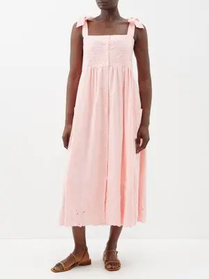 JULIET DUNN Juliet Dunn - Tie-shoulder Cotton Midi Dress - Womens - Pink - Pink
