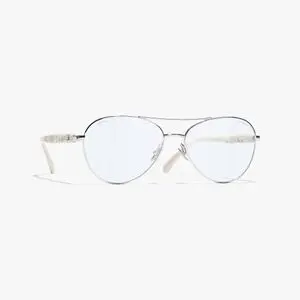 Chanel Pilot Blue Light Glasses Silver & White