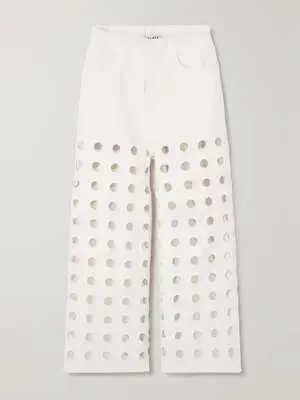 Alaïa Embroidered Laser-cut Low-rise Jeans - White