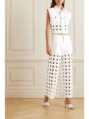 Alaïa Embroidered Laser-cut Low-rise Jeans - White