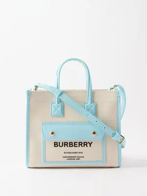 Burberry Burberry - Freya Mini Canvas And Leather Tote Bag - Womens - Blue White - ONE SIZE Blue White