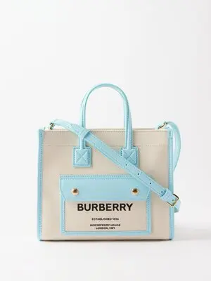 Burberry Burberry - Freya Mini Canvas And Leather Tote Bag - Womens - Blue White - ONE SIZE Blue