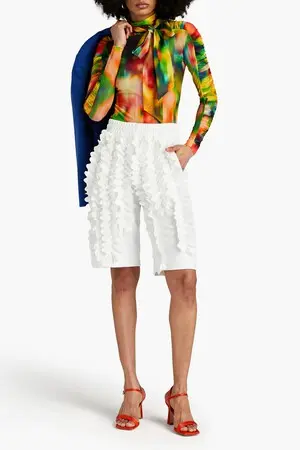 Dries Van Noten Printed Mesh Turtleneck Top With Ruching
