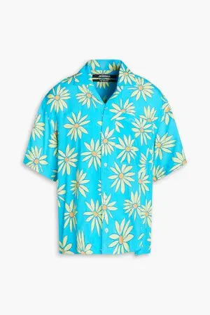 Jacquemus Jean Floralprint Crepe Shirt - Turquoise