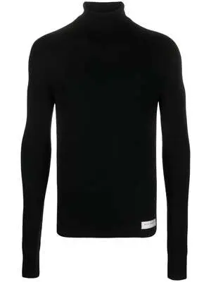 Balmain Logo-patch Ribbed-knit Jumper - Black