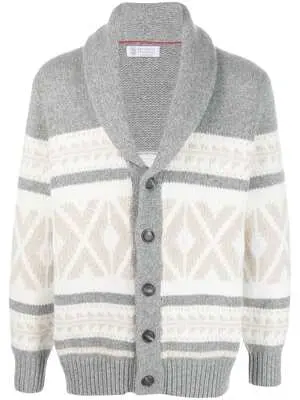 Brunello Cucinelli Pattern-intarsia Knitted Cashmere Cardigan