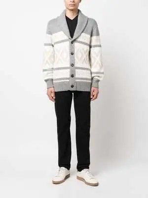 Brunello Cucinelli Pattern-intarsia Knitted Cashmere Cardigan