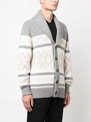 Brunello Cucinelli Pattern-intarsia Knitted Cashmere Cardigan