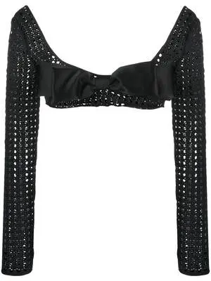 Giambattista Valli Macramé Bow Crop Top - Black
