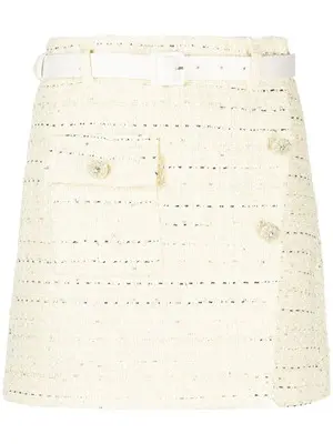 SELF-PORTRAIT Belted Bouclé Miniskirt