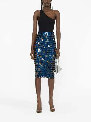Rabanne Paillette-chainmail Pencil Midi Skirt - Blue