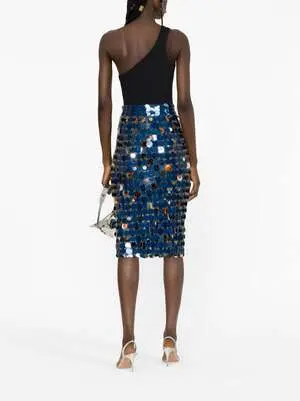 Rabanne Paillette-chainmail Pencil Midi Skirt - Blue