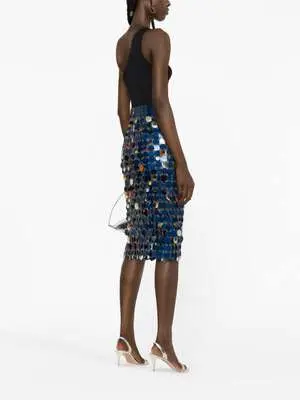 Rabanne Paillette-chainmail Pencil Midi Skirt - Blue