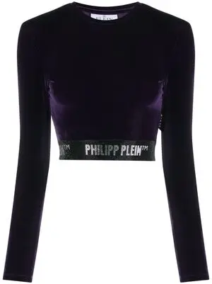 Philipp Plein Long-sleeve Velvet Crop Top - Purple