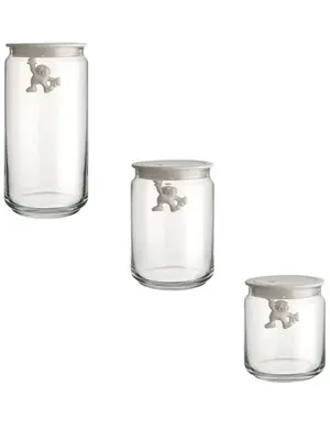 ALESSI Set-of-three Glass Jars - White