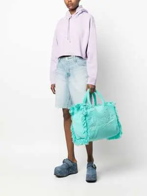 MC2 SAINT BARTH Terry Cloth Embossed Logo Vanity Bag With Fringe - Blue