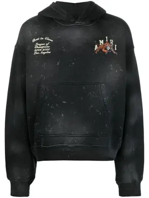 Amiri Vintage Tiger Rib-trimmed Hoodie - Black