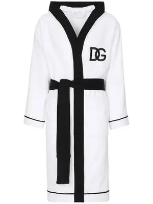 Dolce & Gabbana Embroidered-logo Tie-waist Robe - White