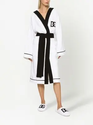 Dolce & Gabbana Embroidered-logo Tie-waist Robe - White