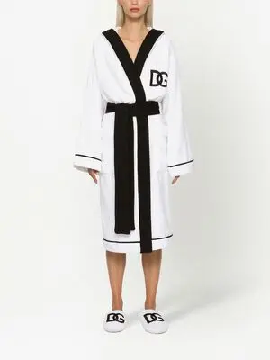 Dolce & Gabbana Embroidered-logo Tie-waist Robe - White