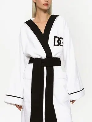Dolce & Gabbana Embroidered-logo Tie-waist Robe - White