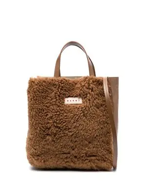 Marni Logo-patch Shearling Tote Bag - Brown