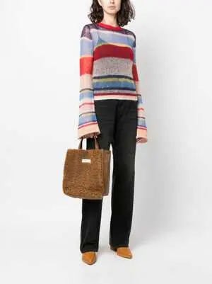 Marni Logo-patch Shearling Tote Bag - Brown