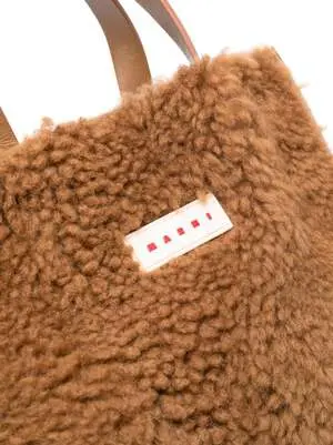 Marni Logo-patch Shearling Tote Bag - Brown