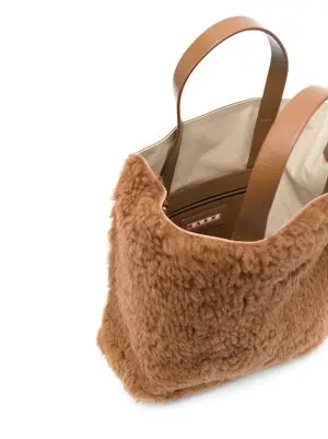Marni Logo-patch Shearling Tote Bag - Brown