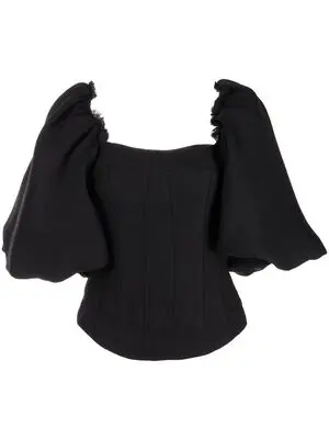 Aje Cecile Puff-sleeve Corset Top - Black