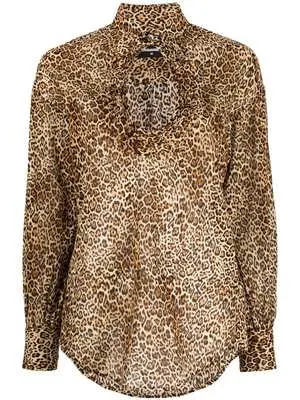 Dsquared2 Leopard-print Cut-out Blouse - Brown