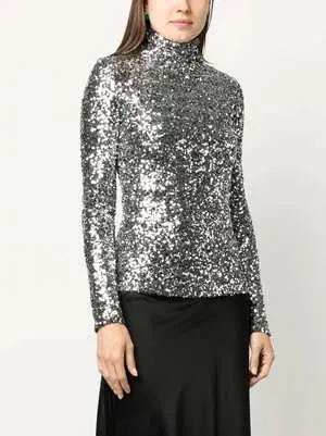 Patrizia Pepe Sequin-embellished High-neck T-shirt