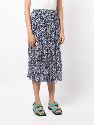 B+AB Floral-print Pleated Midi Skirt