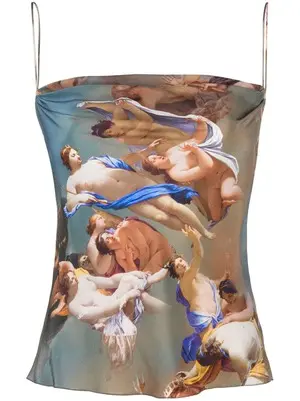 Balmain Sky-print Silk Camisole Top - Brown