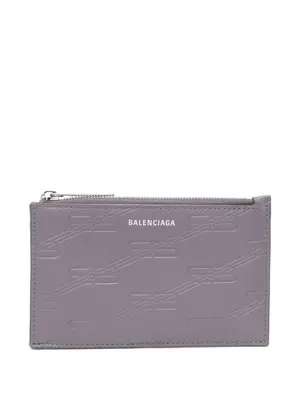 Balenciaga Logo-debossed Leather Cardholder - Grey