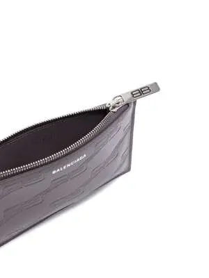 Balenciaga Logo-debossed Leather Cardholder - Grey