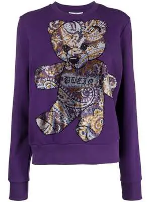 Philipp Plein Rhinestoned Teddy Bear-print Sweatshirt - Purple
