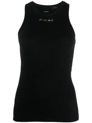 Pinko Logo-embossed Cotton Tank Top - Black