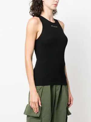 Pinko Logo-embossed Cotton Tank Top - Black
