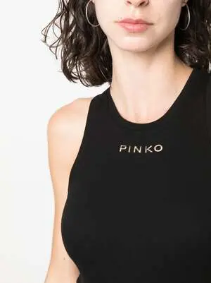 Pinko Logo-embossed Cotton Tank Top - Black