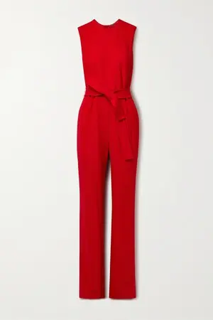 Adam Lippes Belted Wool-crepe Jumpsuit - Red