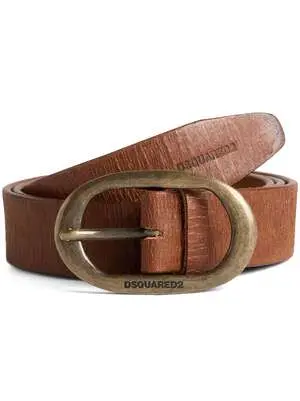 Dsquared2 Calf Leather Belt With Engraved Logo - Brown