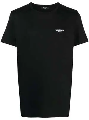 Balmain Flocked-logo Cotton T-shirt - Black