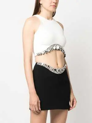 David Koma Crystal Embellished Cropped Top
