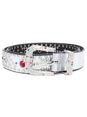 HTC LOS ANGELES Crystal-embellished Leather Belt - Silver