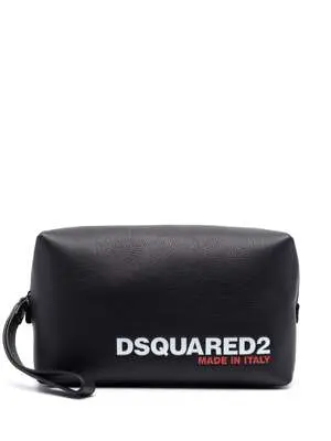 Dsquared2 Logo-print Leather Wash Bag - Black